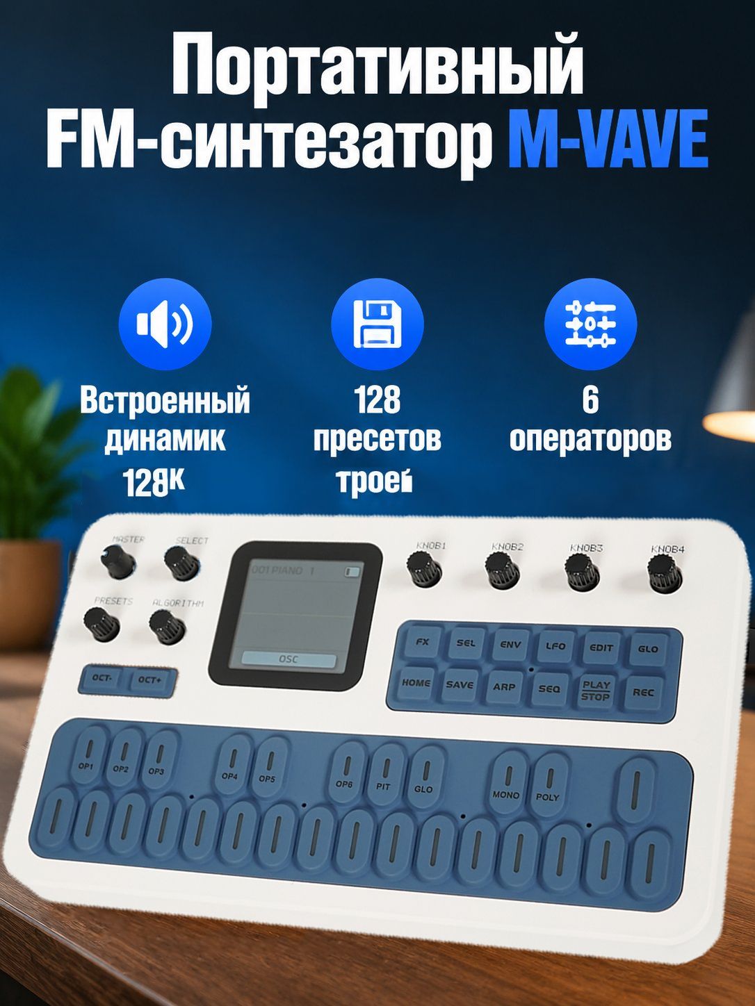 M-VAVE FM-1 автономный FM-синтезатор, звуковой модуль со встроенным динамиком, совместимый с внешними звуковыми модулями