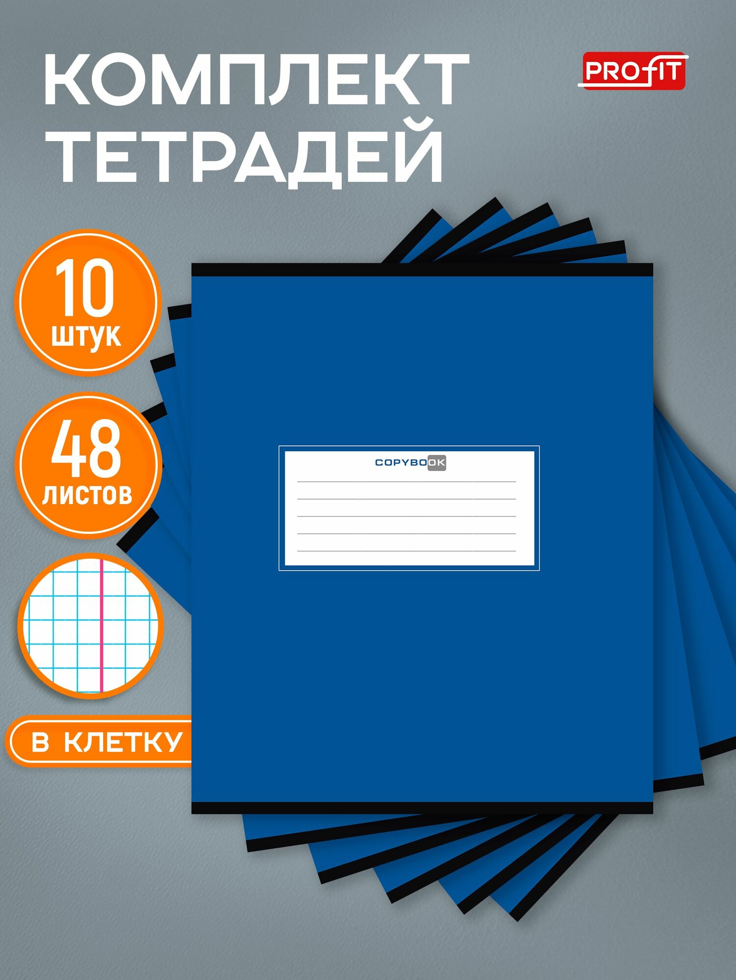 Тетрадь 48 листов в клетку Prof-Press, набор 10 штук