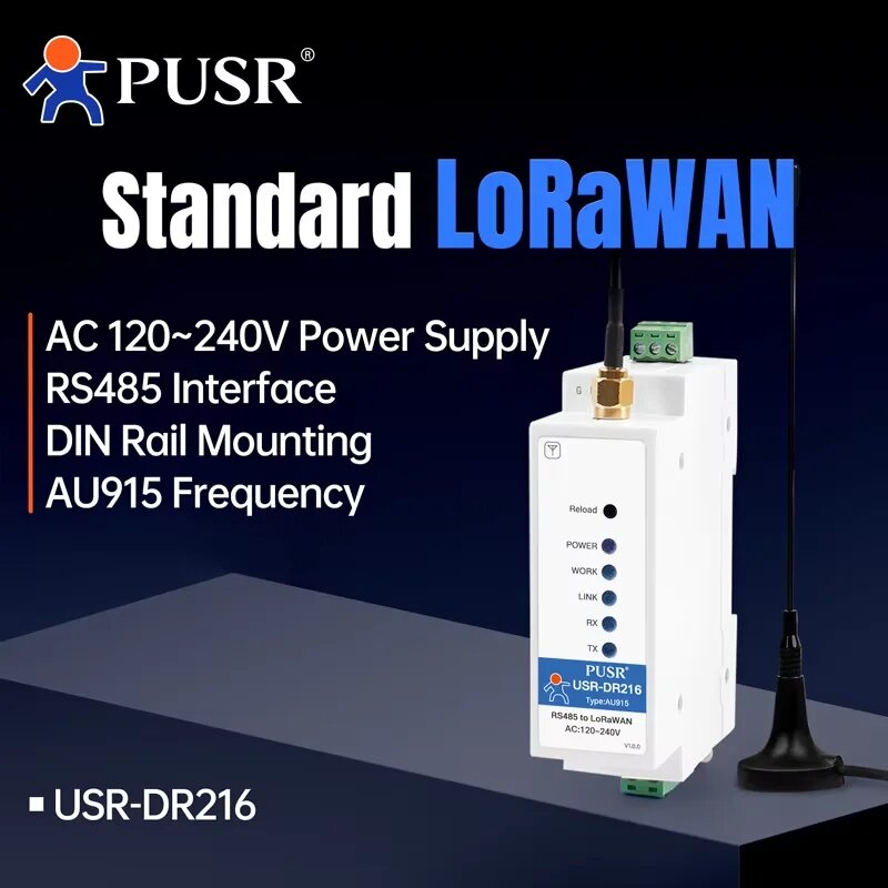 PUSR USR-DR206 Преобразователь RS485 в LoRaWAN DR216-AU915 AC Power