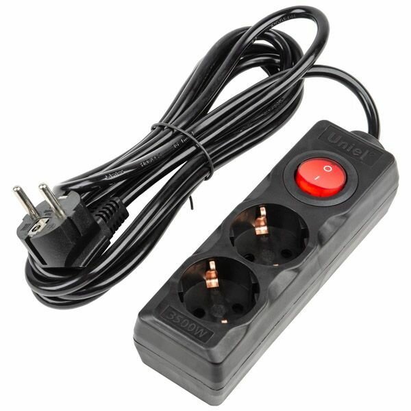 Удлинитель с заземлением и выключателем Uniel UL-00010011 S-GCU2-3B BLACK 3м Ultra