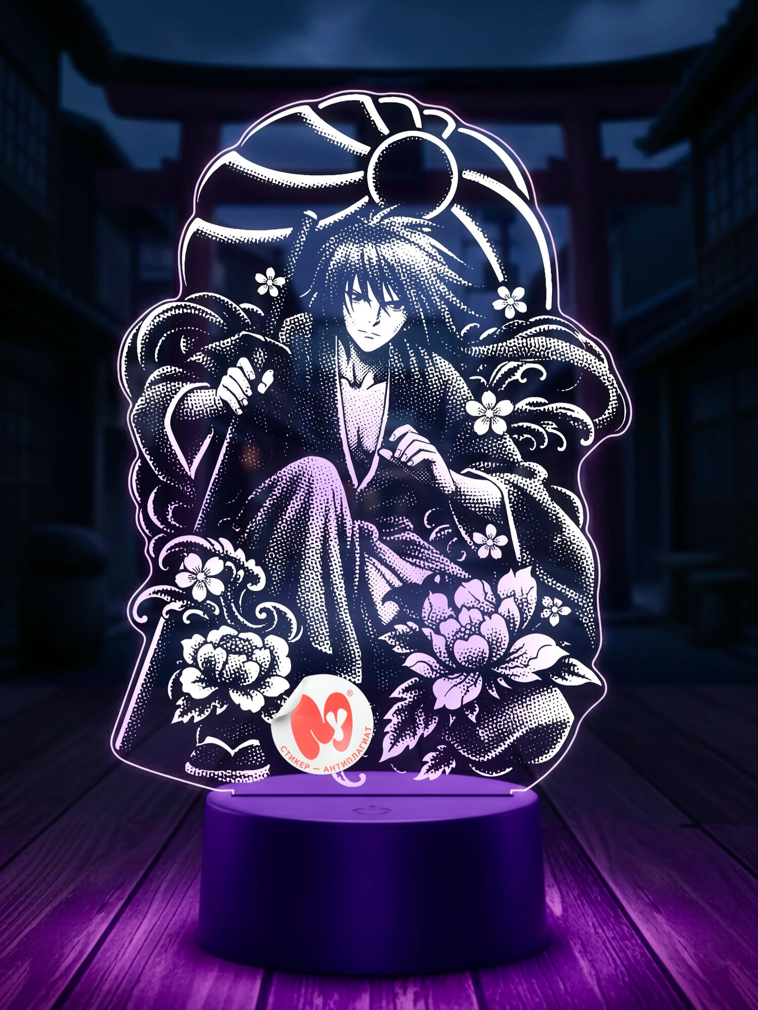 Ночник Аниме Бродяга Кэнсин - Anime Rurouni Kenshin. Подарок фанату аниме и манги — декор в комнату.