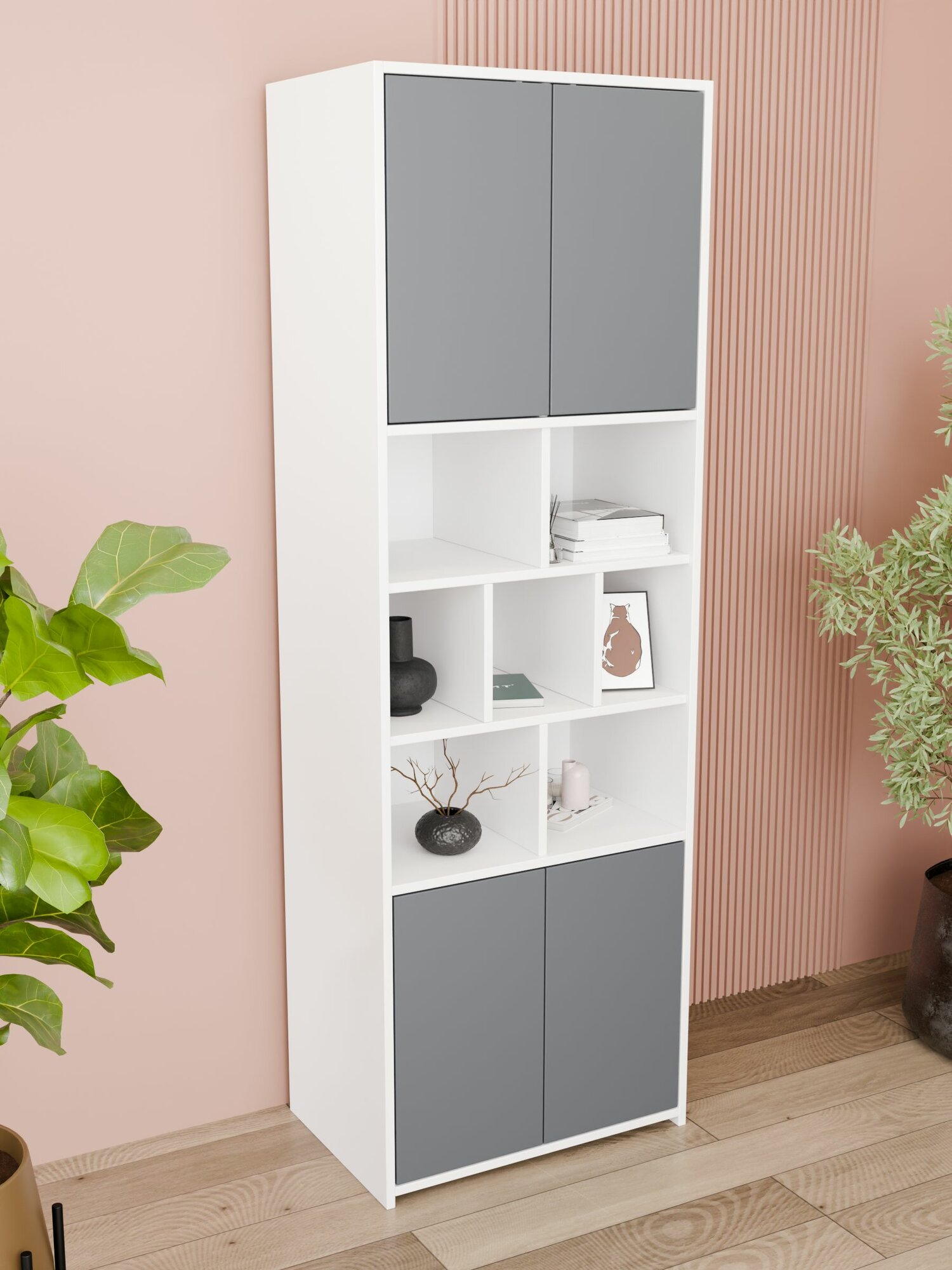 Изумлит Шкаф с полками Каллисто 180х60х40 см, белый/графит
