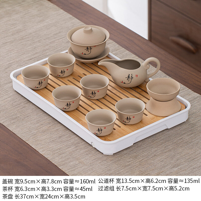Деревенский керамический чайный сервиз для домашнего использования, чайный сервиз в китайском стиле для офисной приемной с чайником, чашками и подносом.