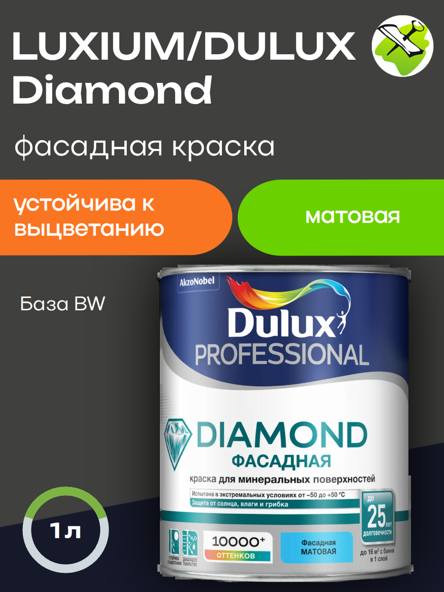 Люксиум (дюлакс) Даймонд фасадная краска (1л) база BW белая матовая