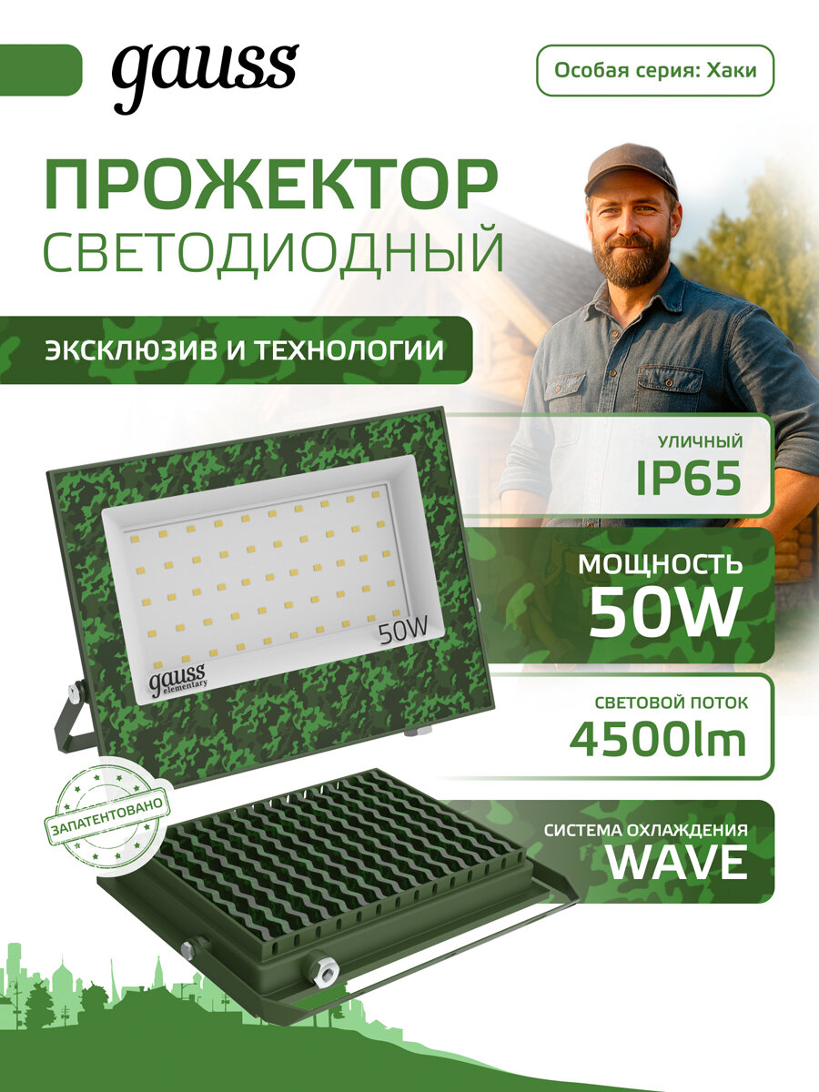 Gauss Прожектор камуфляж 50W светодиодный уличный IP65 6500К GFD004