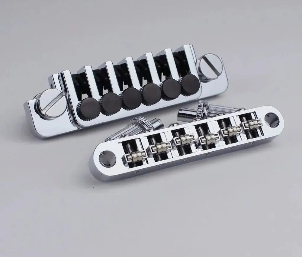 Гитарный бридж Tune-O-Matic Roller Saddle GM005 + винтажный струнодержатель TP6. Доступно пять цветов.
