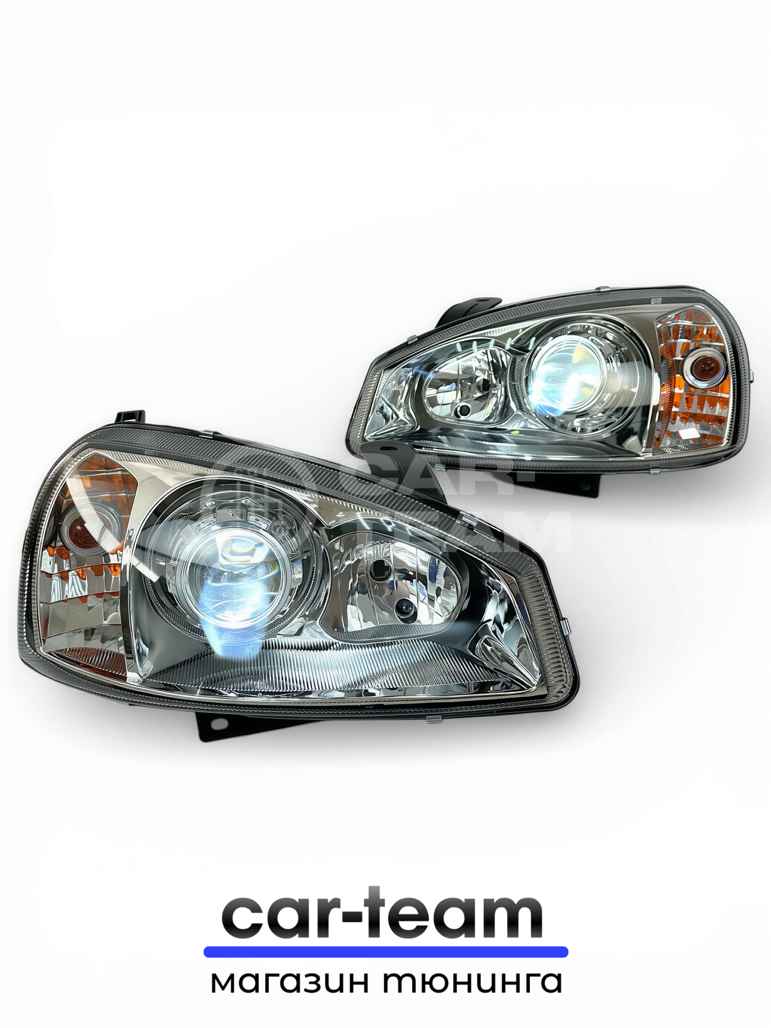 Фары на Лада Калина 1 передние с Bi LED модулями 2.5 дюйма, хром маска (под ключ) комплект 2шт. (лев, прав.)