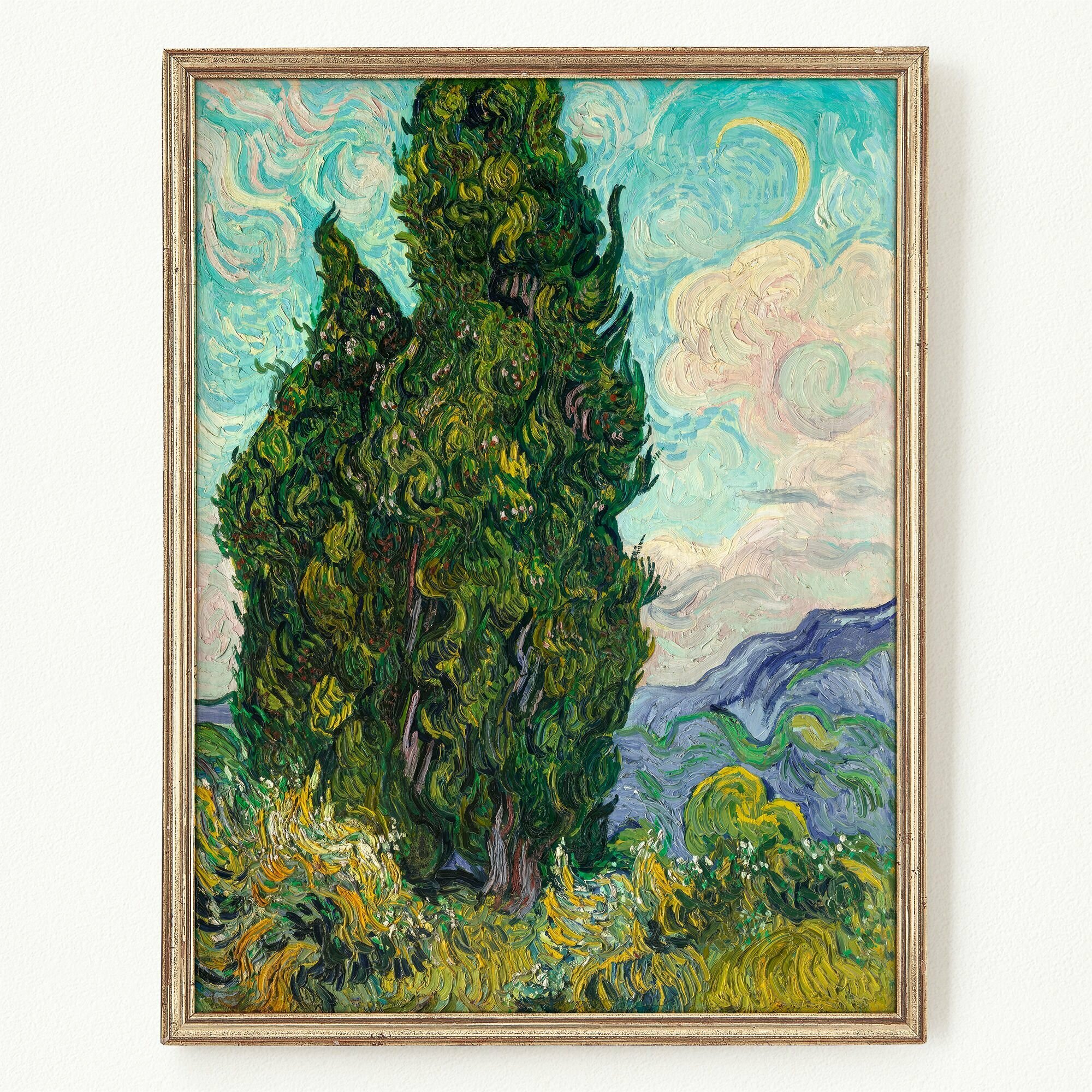 Постер "Кипарисы - Винсент ван Гог", 30х40 см (без рамки)