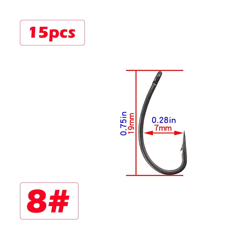 15pcs, Размер 8, Черный спиннер для карпа