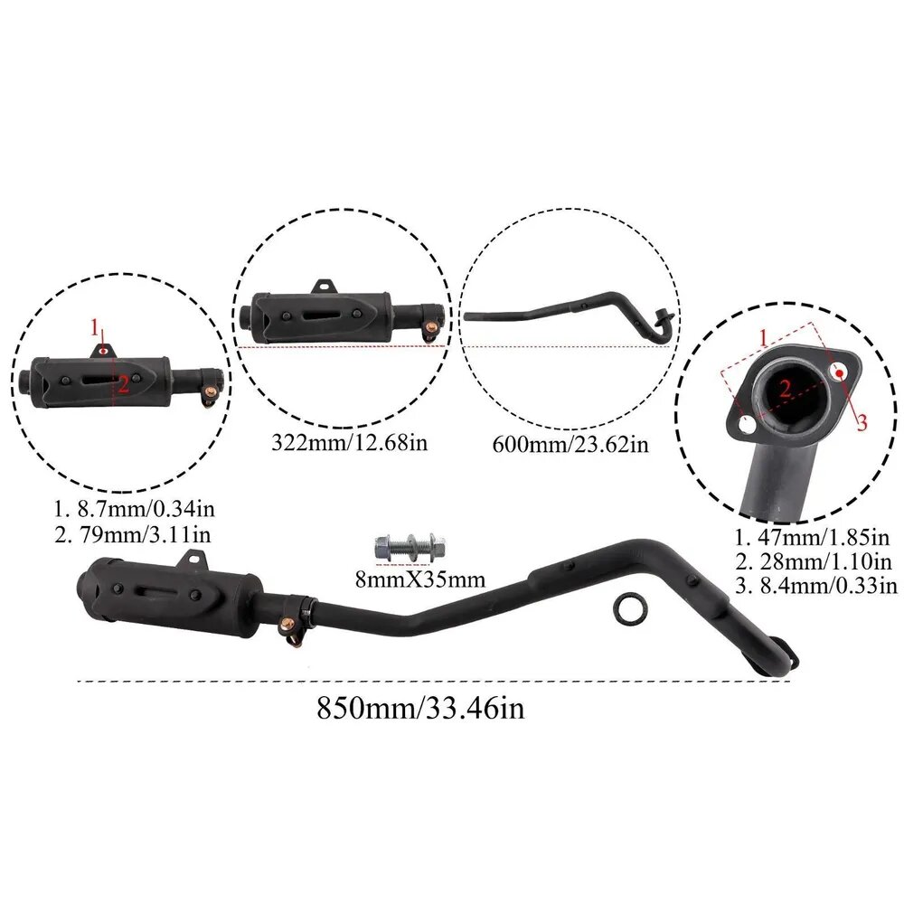 Глушитель выхлопной трубы 28 мм для квадроцикл 110 125cc 150cc Kazuma Roketa