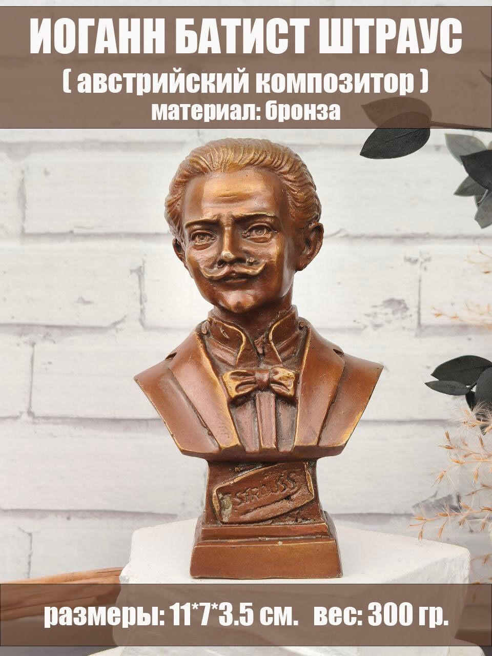 Бюст "Иоганн Батист Штраус" бронза (11*7*3.5 см.)