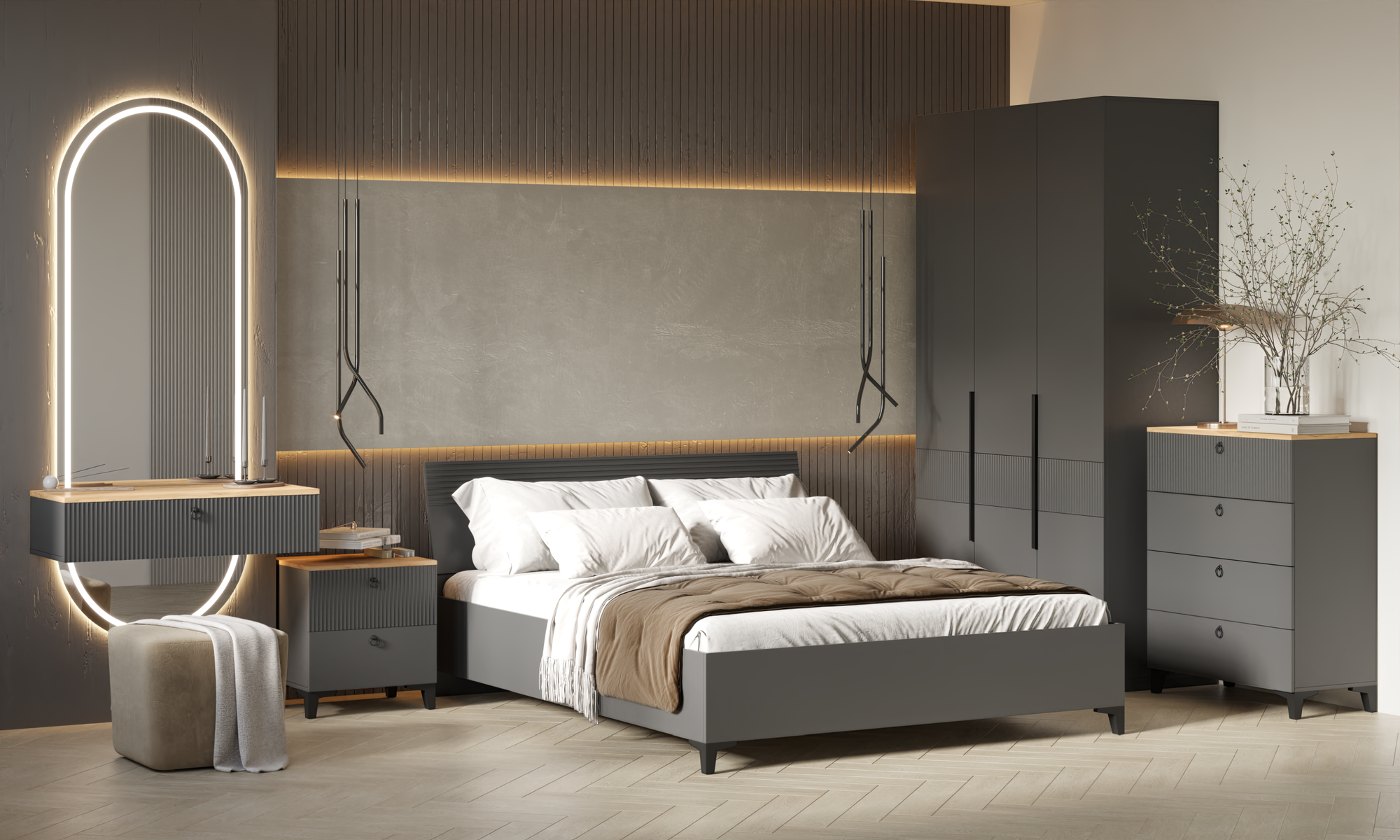 Спальный гарнитур "Ника", дуб делано/графит/эйхория