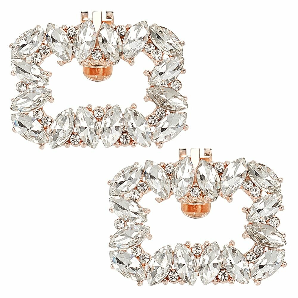 2 шт, пряжки для обуви со стразами из сплава, съемные, прямоугольные, светло-золотистые, 38x48x5 мм