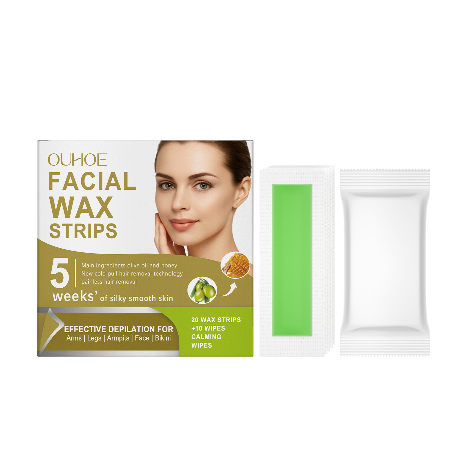 OUHOE Нежные восковые полоски для удаления волос на лице, чистая кожа лица, гладкое удаление , без остатка, ежедневное портативное