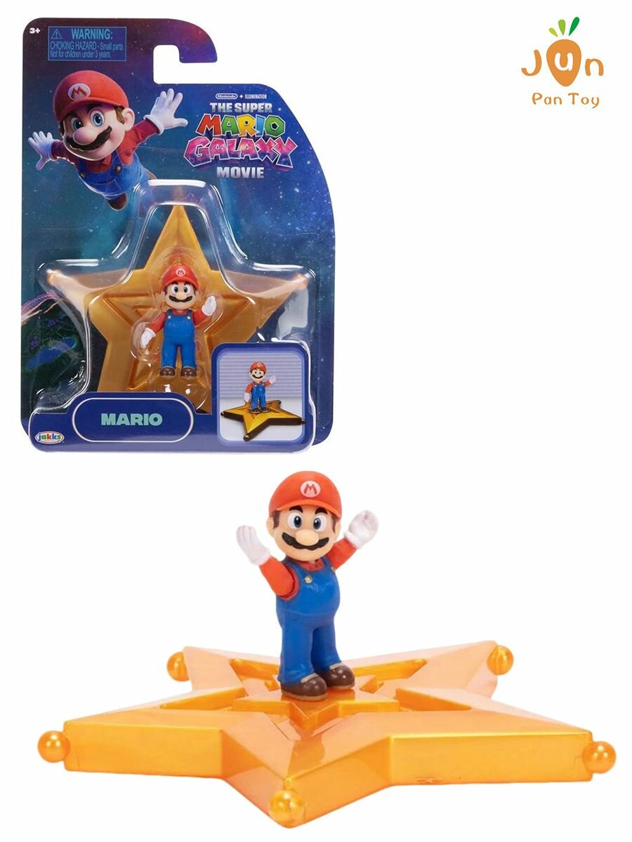 Фигурка, Super Mario Galaxy Movie Mini Figures Mario / Игрушка Супер Марио с фигуркой Марио высотой 4 см и подставкой в форме звезды. Идеальный коллекционный подарок