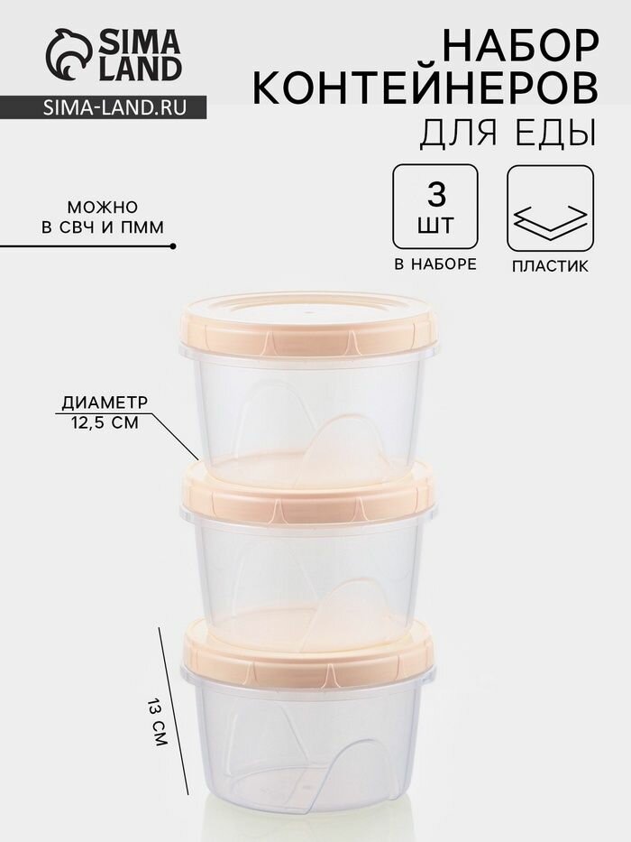 Набор банок для хранения продуктов Фиджи , 3 шт, 700 мл, пластик, крышки микс