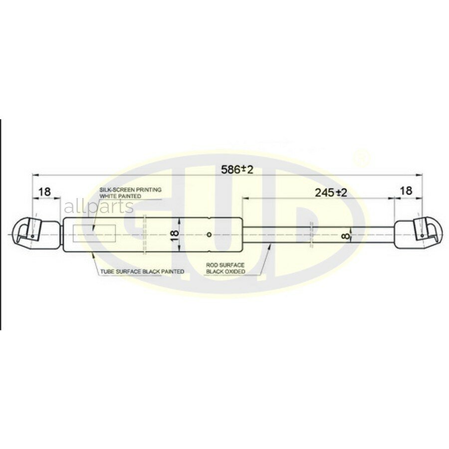 GUD GGS020495 Амортизатор багажника sko octavia ii (1z3) 02/04- 405n l=585,5/245mm