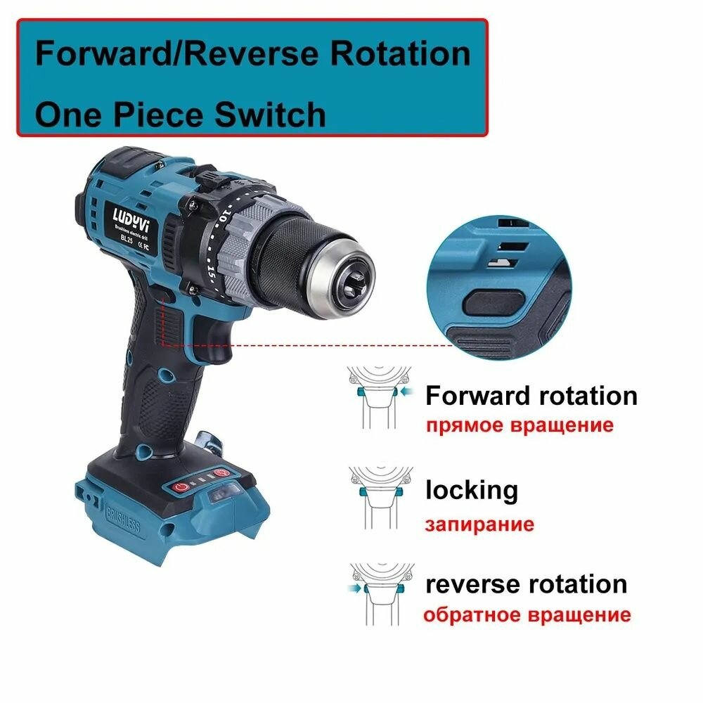 Шуруповерт аккумуляторный бесщеточный, 21 В, 13 мм, 600 Н/м, 25+3 крутящих момента, беспроводная ударная дрель, электроинструменты для подледной рыбалки