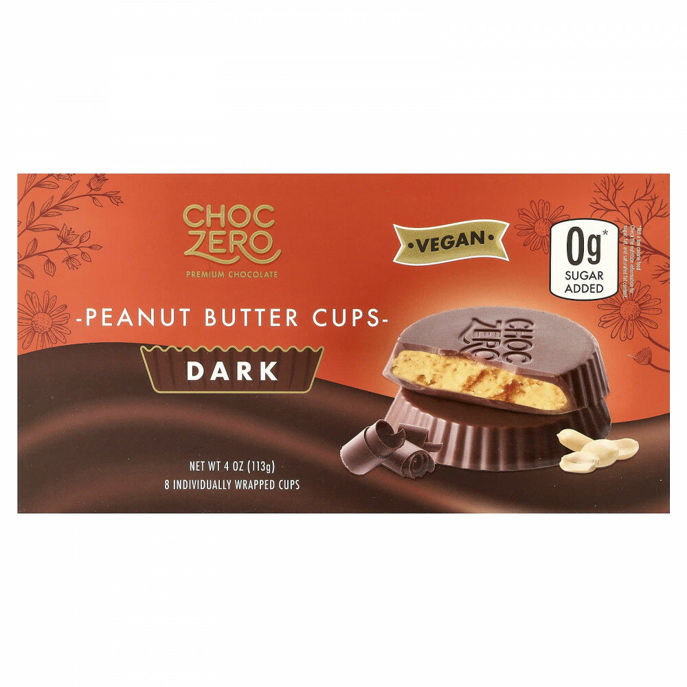 ChocZero, Чашки с арахисовой пастой, темные, 8 отдельных чашек, 113 г (4 унции)