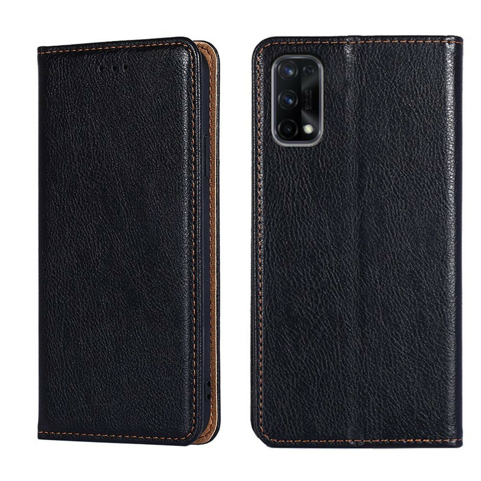 Чехол-книжка MyPads для Realme Q2 Pro черный из экокожи с защитой корпуса и экрана