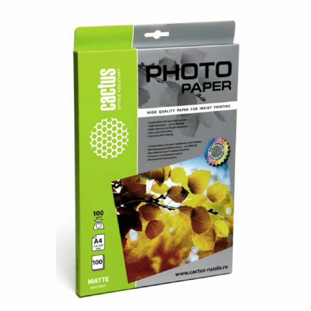 CACTUS MA4100100 Фотобумага Cactus CS-MA4100100 A4/100г/м2/100л. матовая для струйной печати