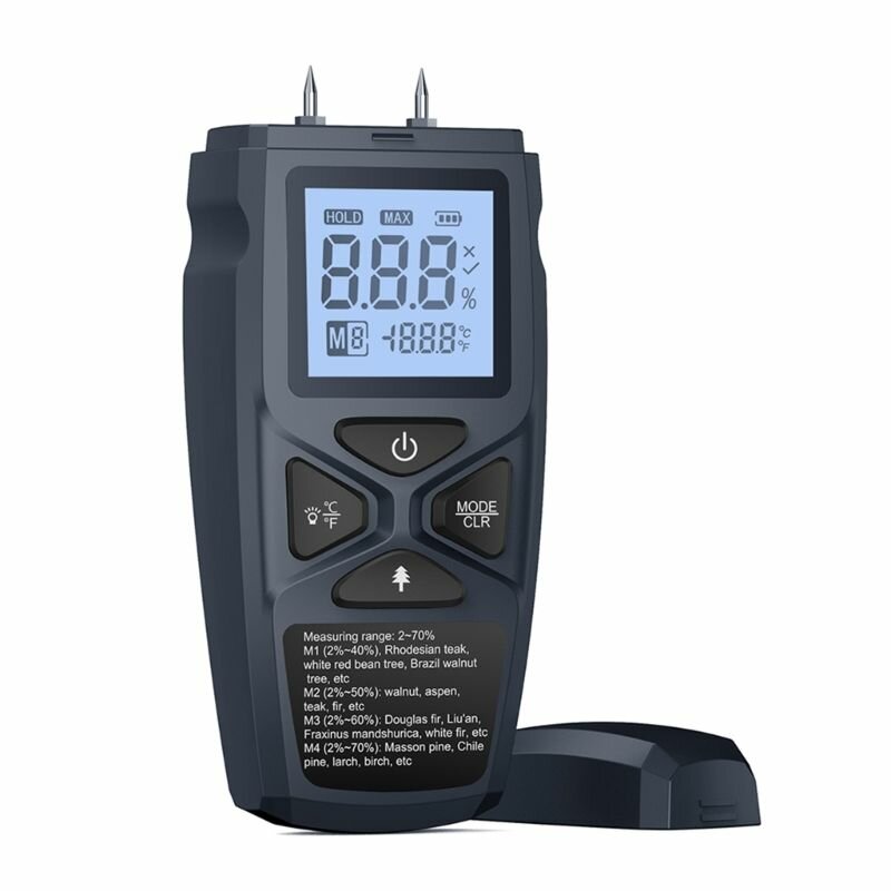 (1 шт) Высокоточный игольчатый влагомер для дерева/бамбука/бумаги/трав - черно-синий