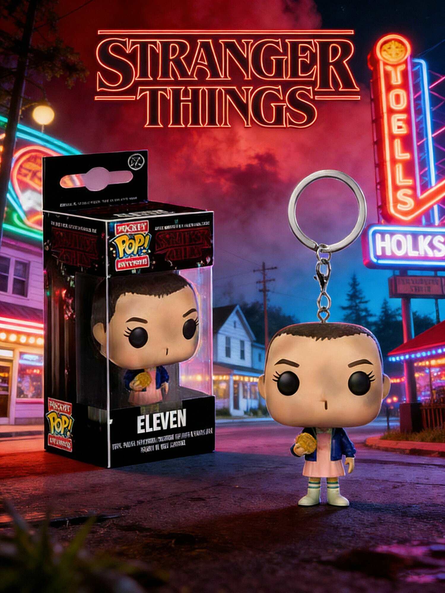 Фигурка Funko POP! брелок для ключей stranger things, Очень странные дела Одиннадцать 5*4*7.5CM, Персонаж из сериала Очень странные дела ELEVEN