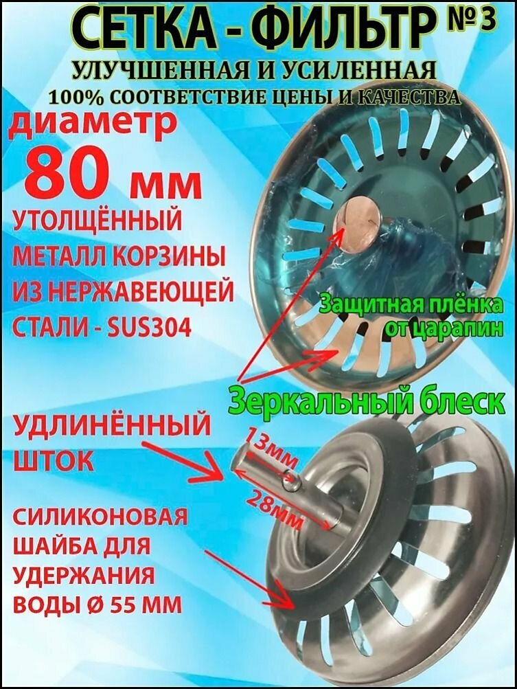 Сетка для раковины 8 см х 8 см, 1 шт