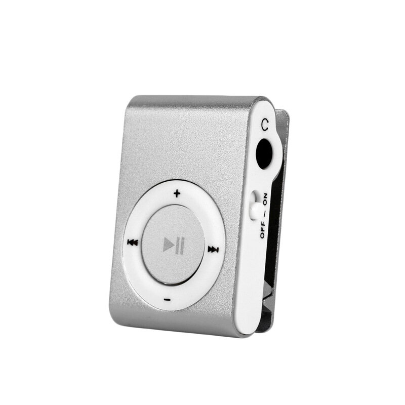 Плеер mp3 с металлическим клипом мини mp3 для студентов walkman подарок портативный оптовый серебристый серый корпус + кристаллическая упаковка зарядный кабель наушники
