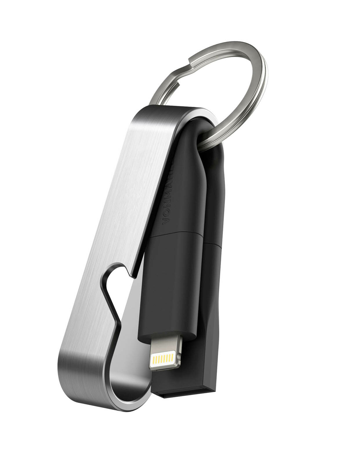 Кабель USB-C с брелоком Vonmahlen High Six, переходники Lightning, Micro-USB, черно-серебряный, HSI00029