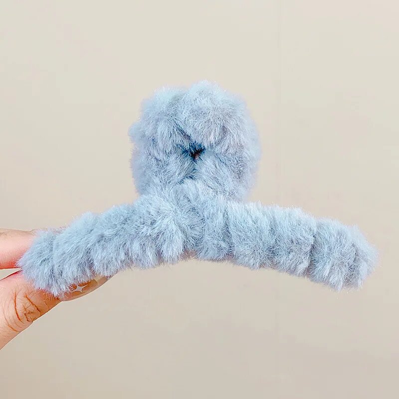 Пушистая заколка-краб для волос, haze blue