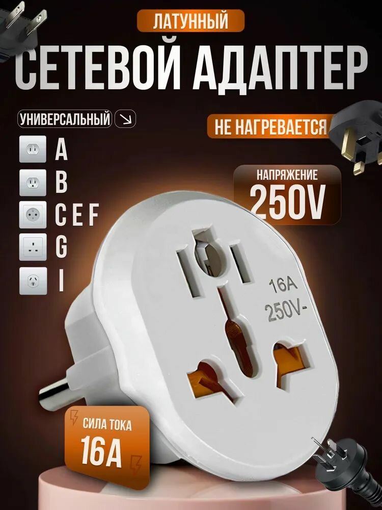 Сетевой адаптер переходник с китайской вилки на российскую розетку, белый, 1 штука
