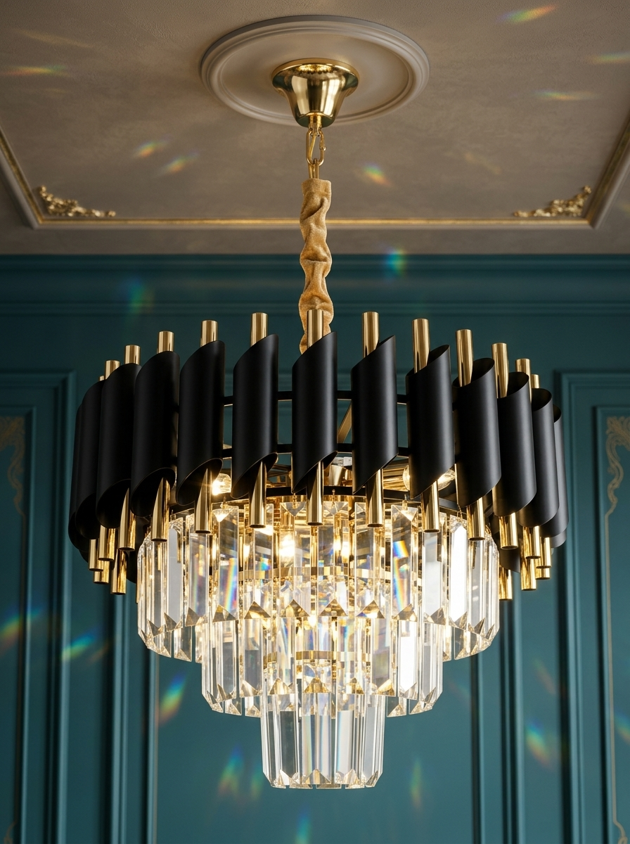 Потолочная хрустальная люстра для гостиной, в спальню, на кухню, E14, 5 лампочек, черная золотая, диаметр 38 см