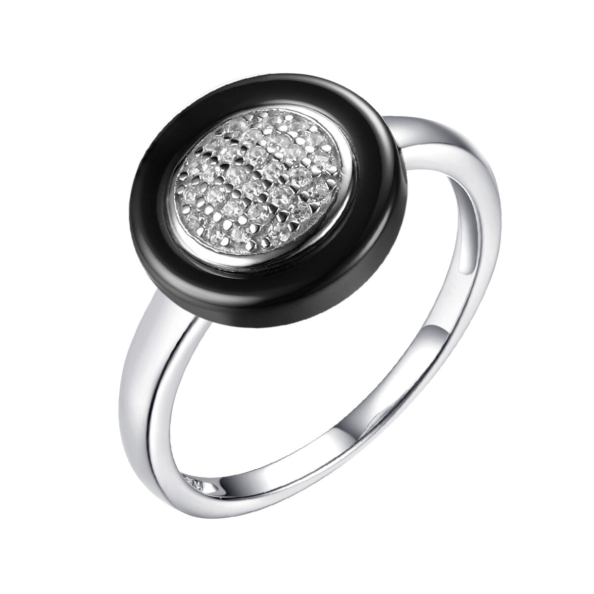 Кольцо, серебро, 925 проба, фианит, керамика