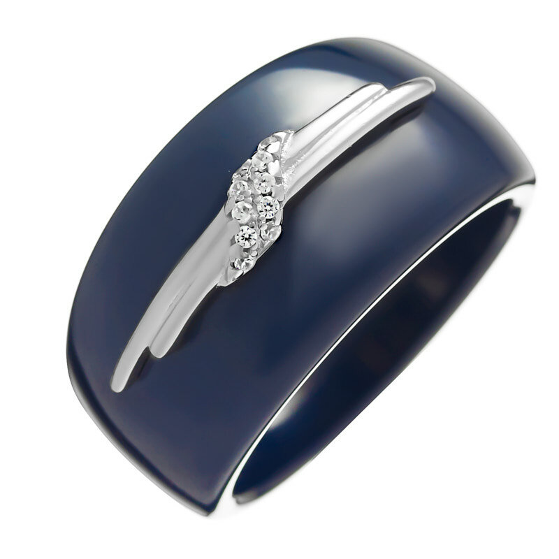 Кольцо, серебро, 925 проба, керамика, фианит