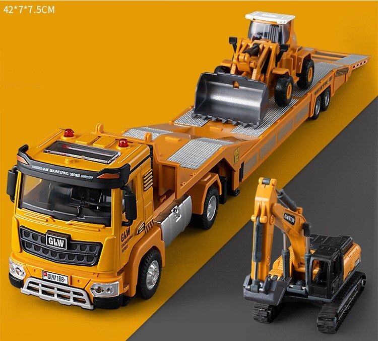 Игровой детский набор спецтехники: грузовик с прицепом 43см, экскаватор, бульдозер
