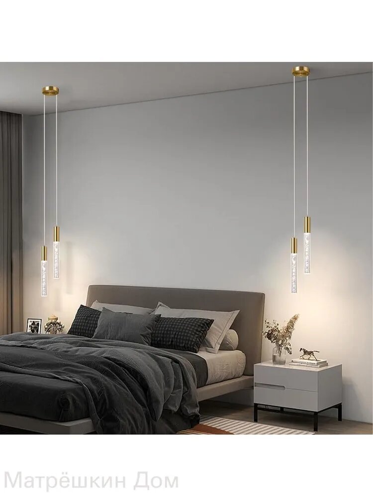 Светодиодная люстра подвесная FUMI LIGHTING, 10 Вт, 2 плафона, хрустальные подвески, золотой — фото 1