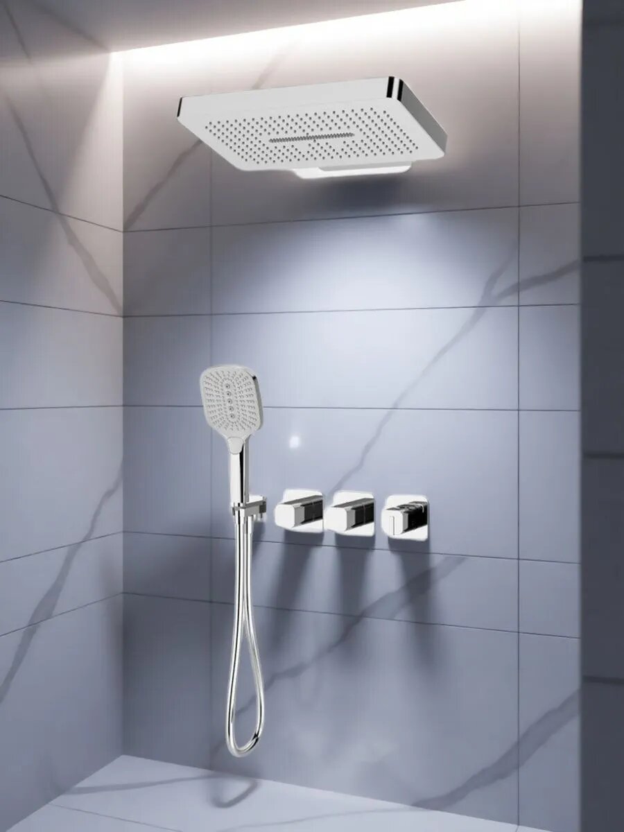 Встраиваемая душевая система с тропическим душем с тремя функциями Ganzer GZ12168 хром