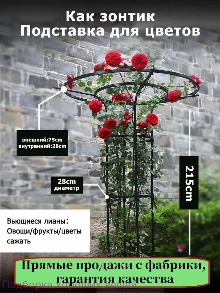 Подставка для садовых растений 215*75 см металлическая, сталь, полимерное покрытие, направляющая рама для вьющихся растений, для роз и клематисов-