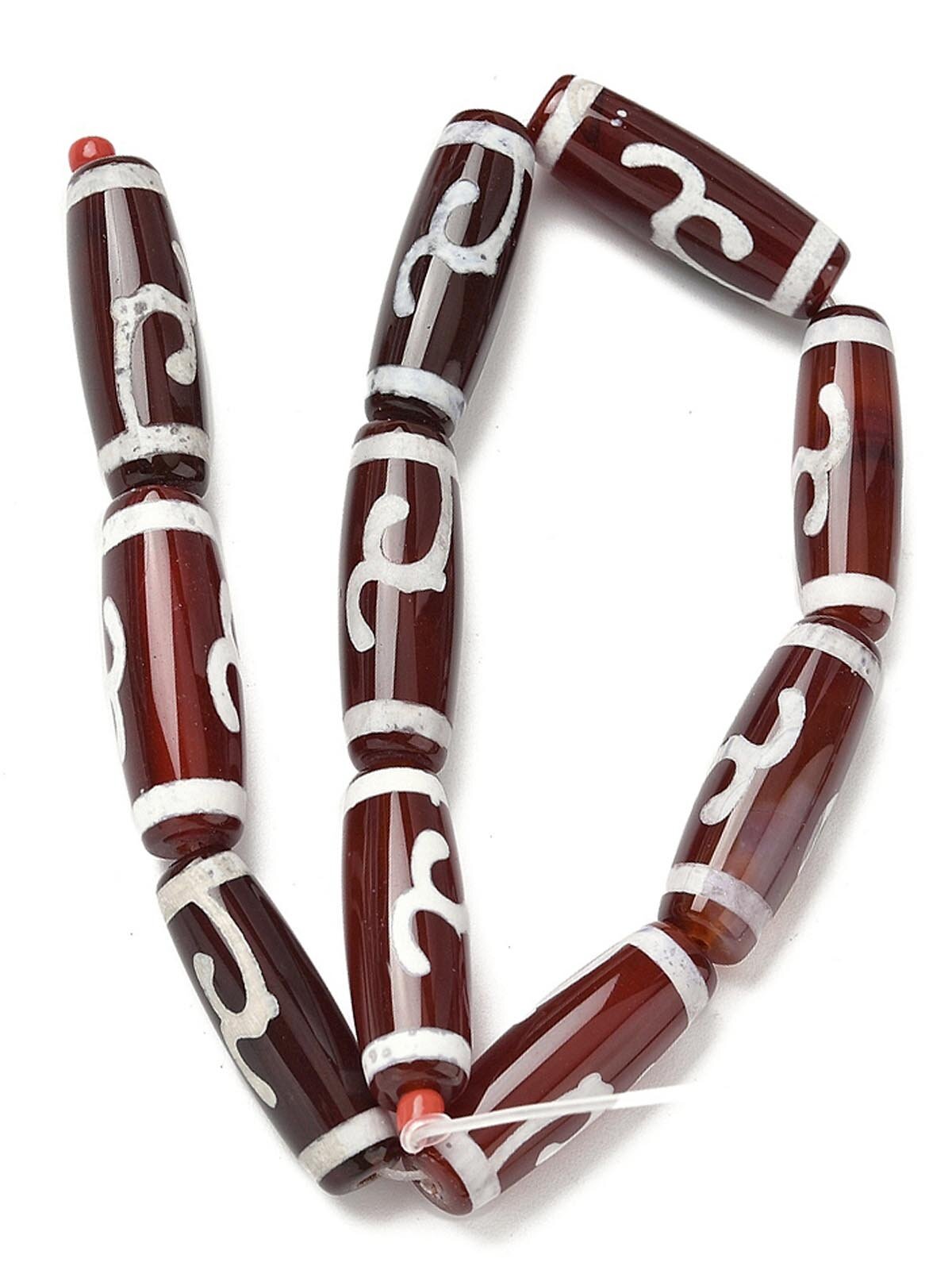 Бусина Дзи натуральный камень Агат коричневый с белым Тара 0013323 цилиндр 30x12 мм, цена за 1 шт.