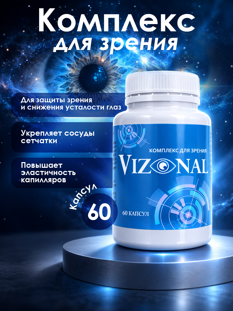 Пищевая добавка на растительной основе Vizonal, активные ингридиенты, натуральный состав, 60 капсул