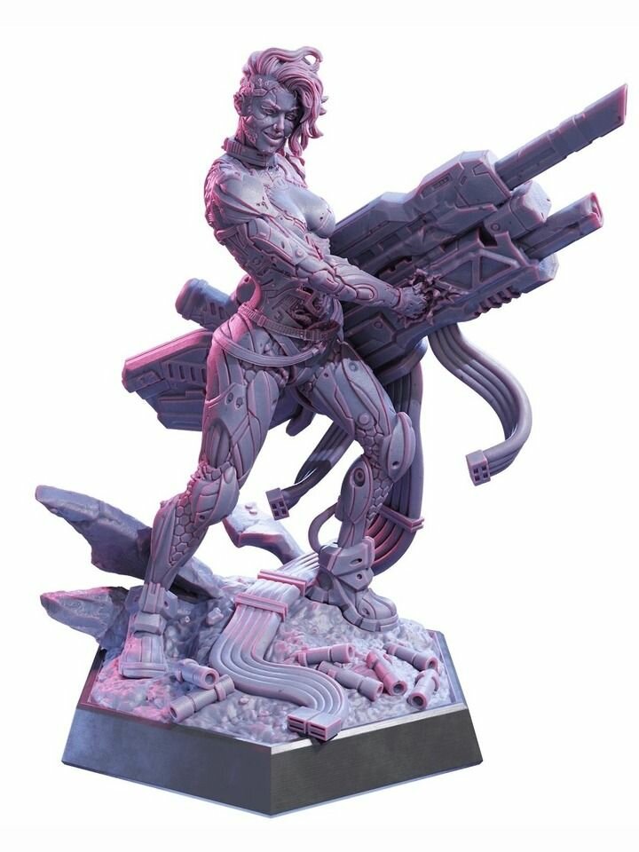 Воительница в кибер-костюме с огромной Пушкой, Фэнтези Sci-fi миниатюра , игровая фигурка для раскрашивания