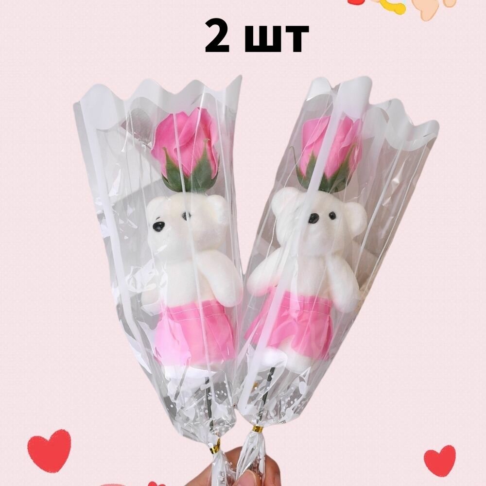 Букет из 1 мыльных роз с и мишкой. Подарочный набор для девушки