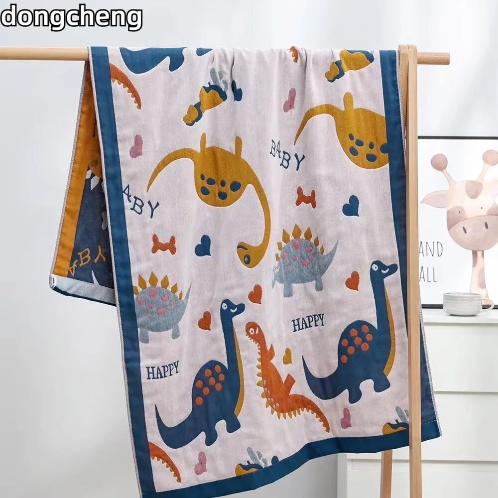 Полотенце для ванной Хлопок 80x160 см с рисунком динозавров, белое, 1 шт.