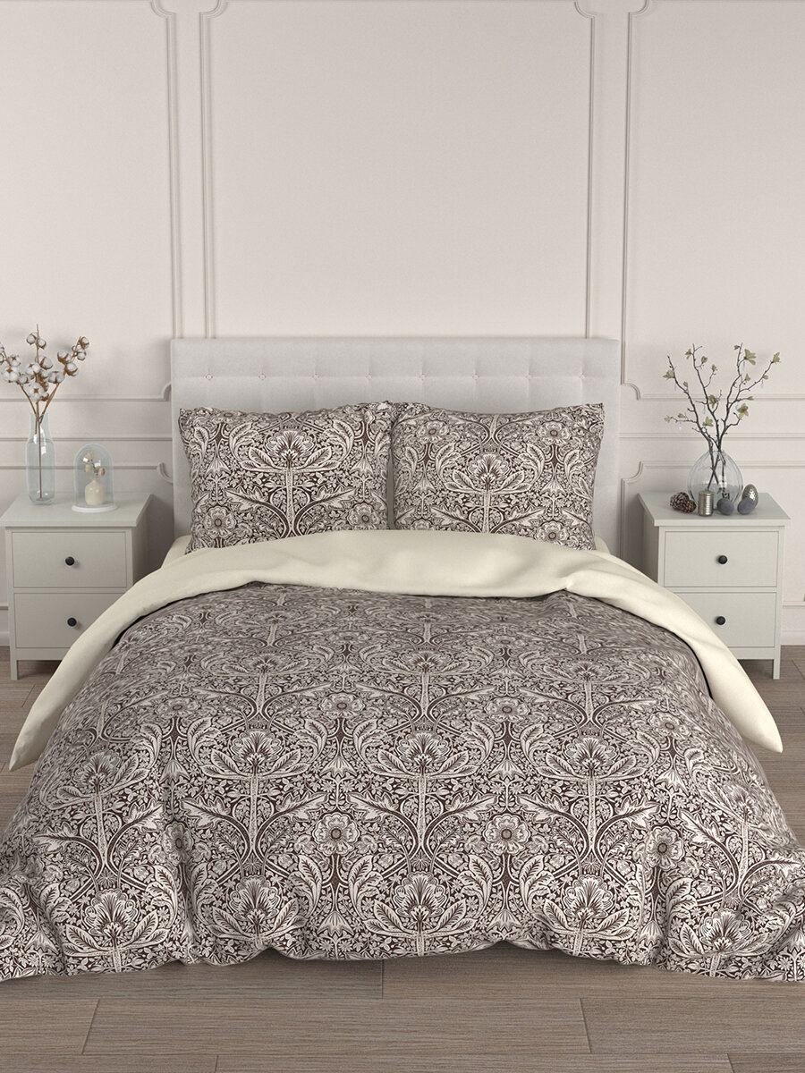 Постельное белье 2-спальное для Snoff Джина, сатин, хлопок 100%, цвет коричневый/бежевый