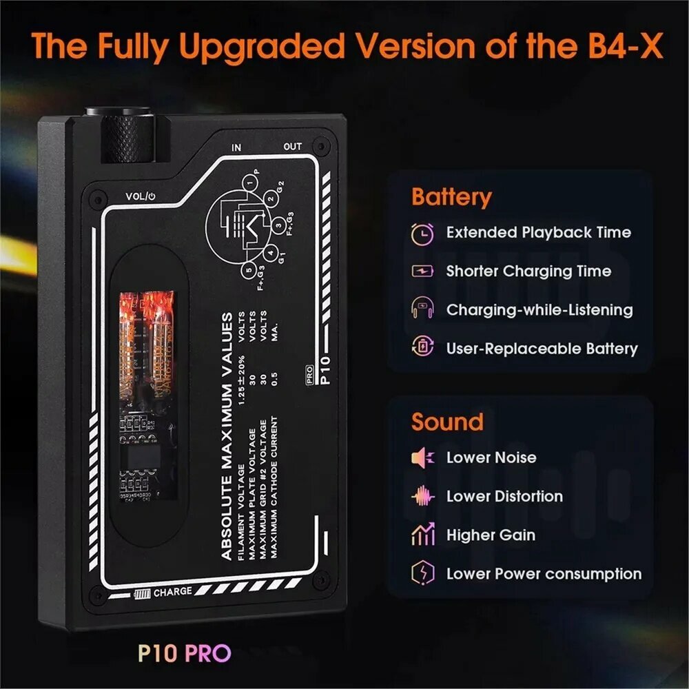 Портативный усилитель для наушников P10 PRO HiFi с ламповым нагревателем и разъемом USB-C