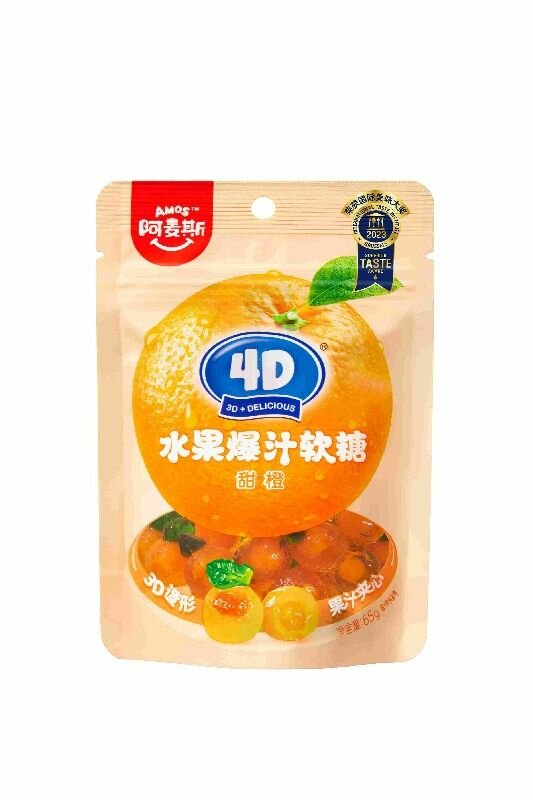 Мармелад AMOS 4D жевательные с соком апельсина /зип-пак/ 65г