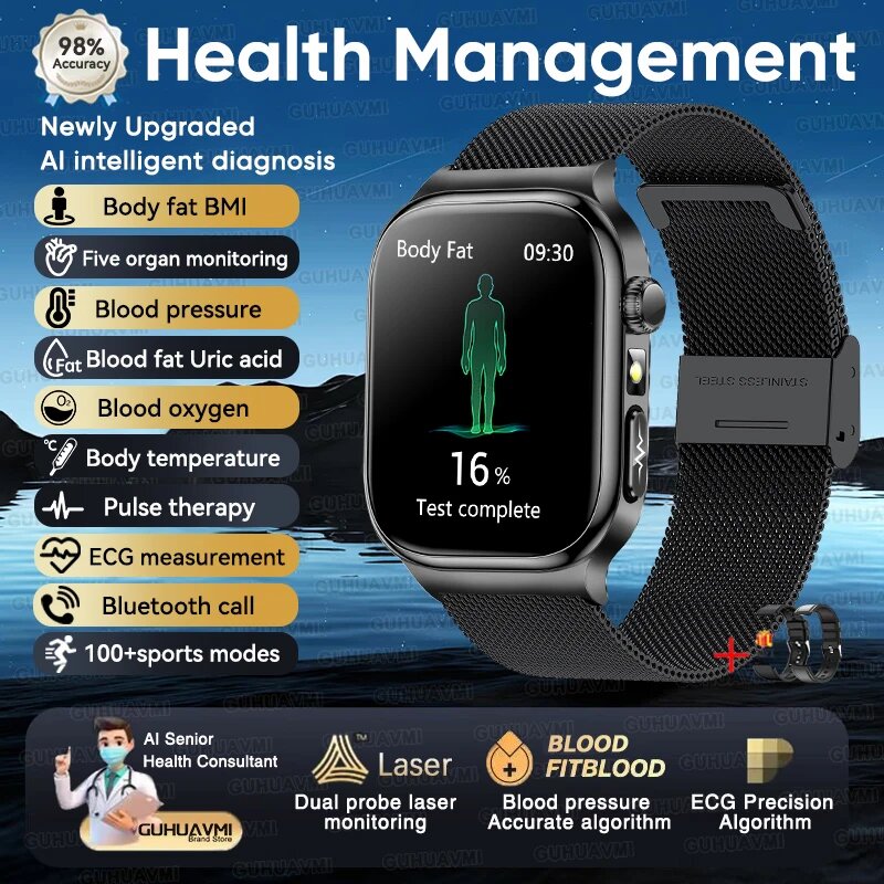 Умные часы Smart Watch 2026, черный ремешок Mesh Belt 2A