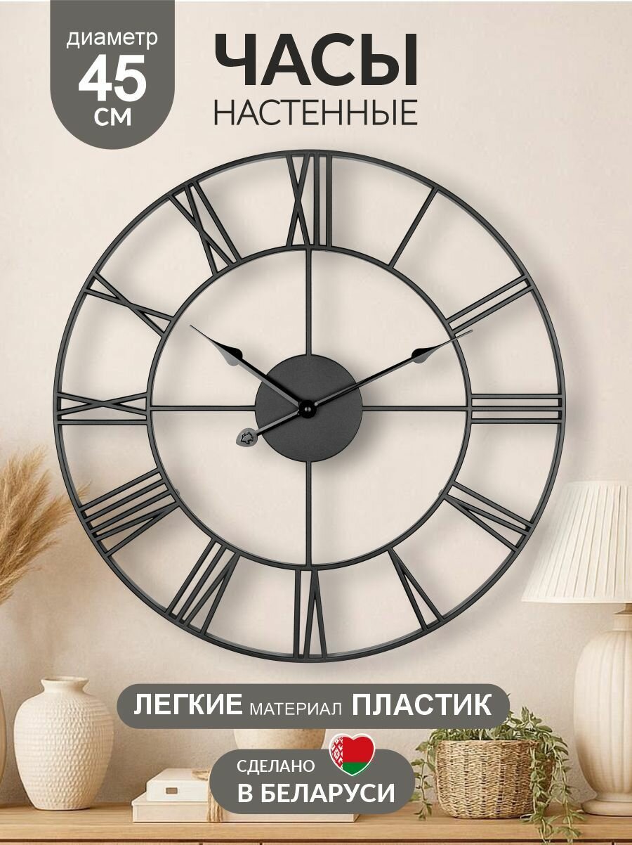Часы настенные TROYKATIME, бесшумные Лофт, черные, 45 см