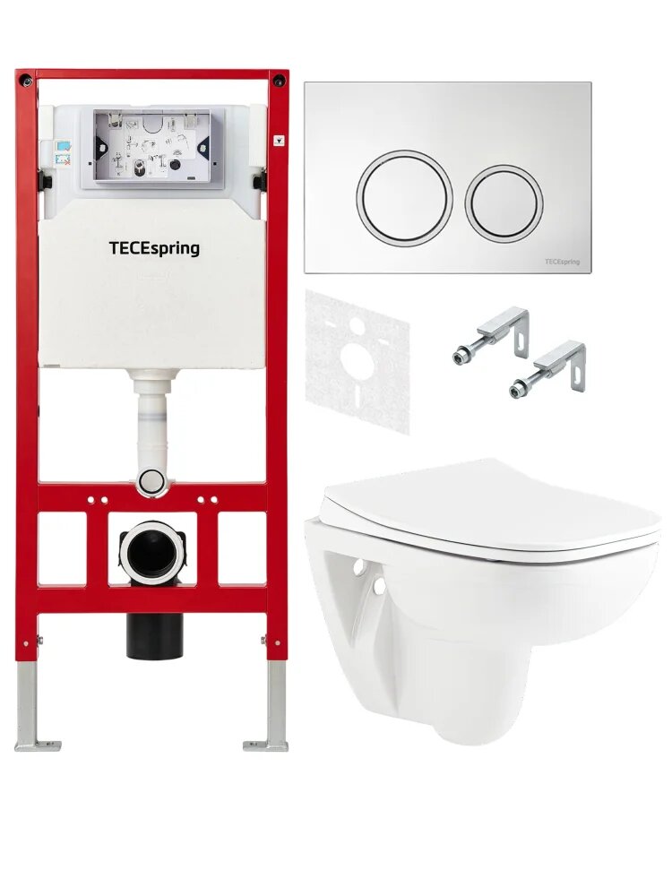 Комплект 3 в 1 Унитаз подвесной Seramiksan Petite A101002H / Сиденье AG50006 / Инсталляция с кнопкой TECE TECEspring S401101